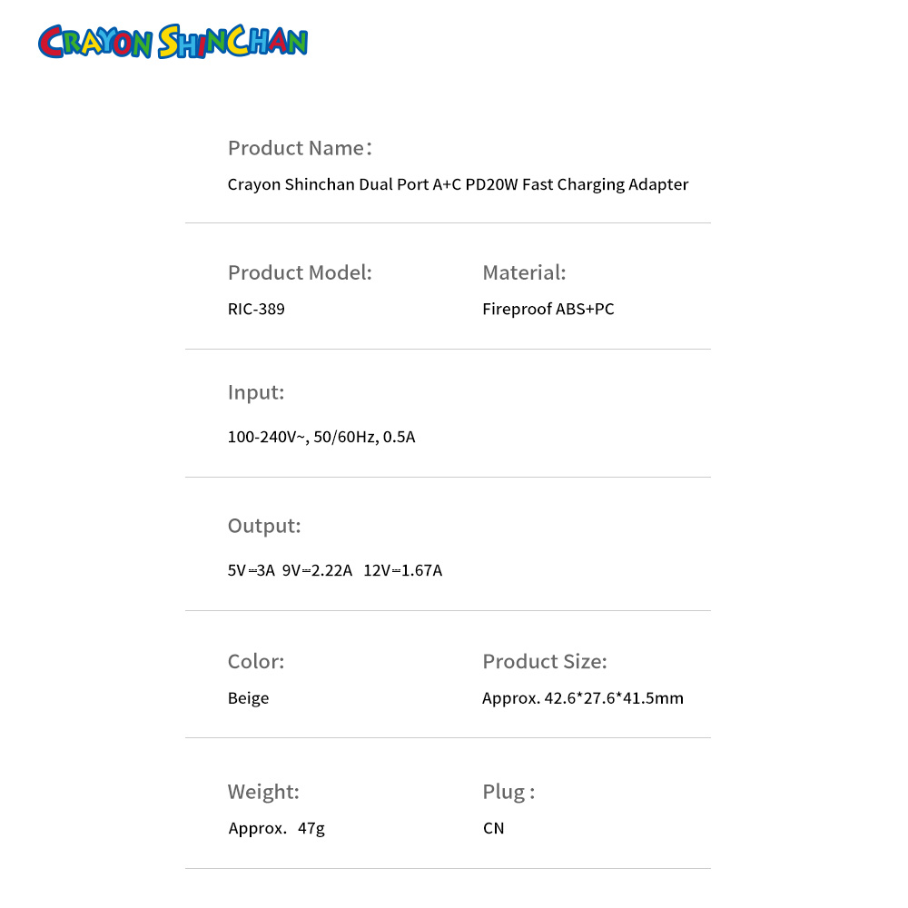 Rock Space Crayon Shinchan T43 Dual Port A+C PD 20W Fast Charging ...