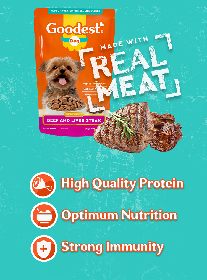 Goodest Dog Wet Food Pouch Beef and Liver Steak Pack of 24 (130g ...