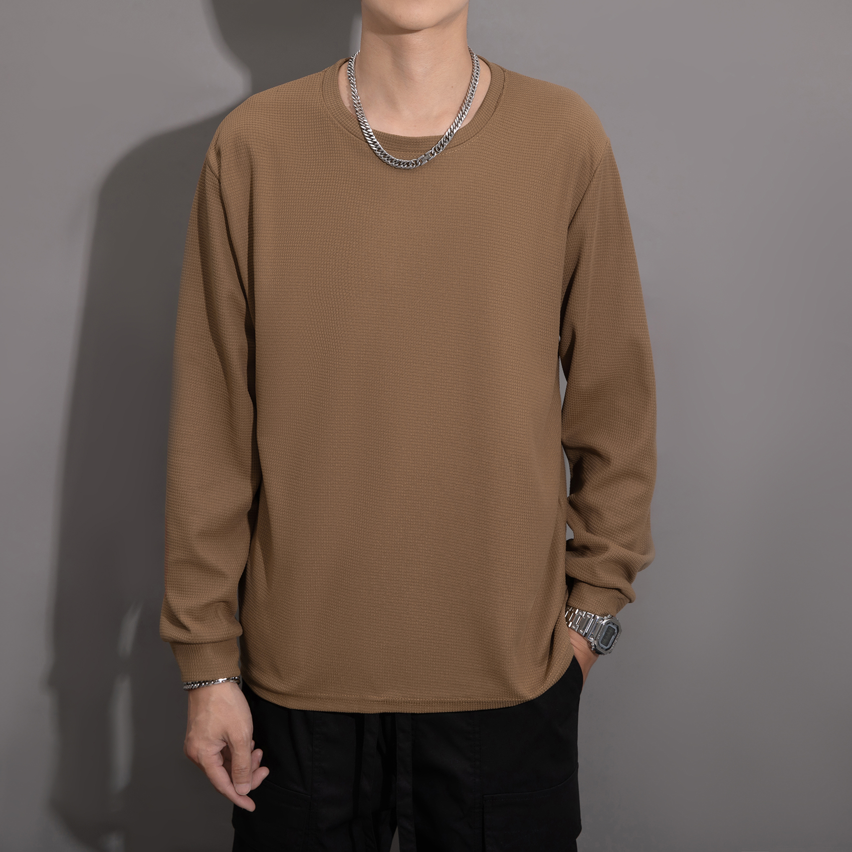 Buy 1 Get 2 long sleeve shirts for men waffle shirts unisex menswear ...