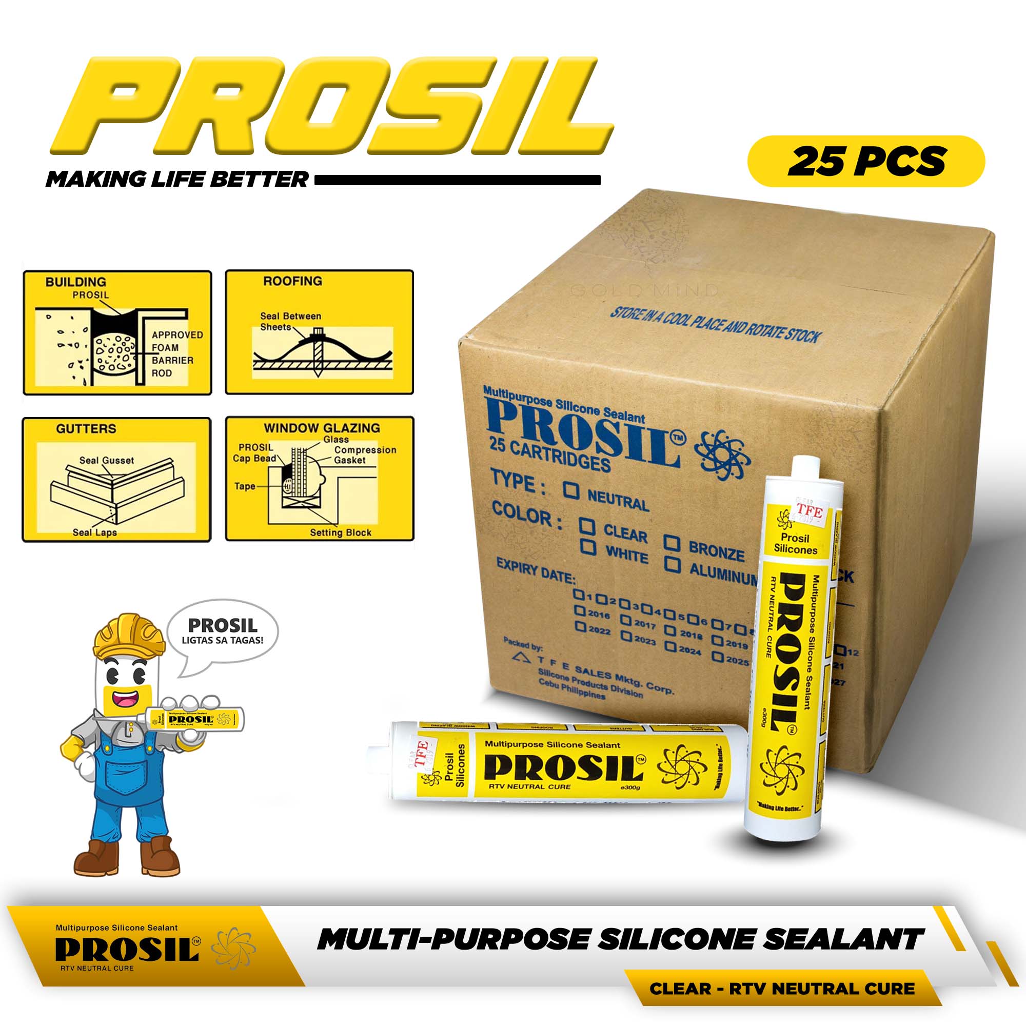 PROSIL Multipurpose Silicone Sealant 1Box 25Pcs | Shopee Philippines