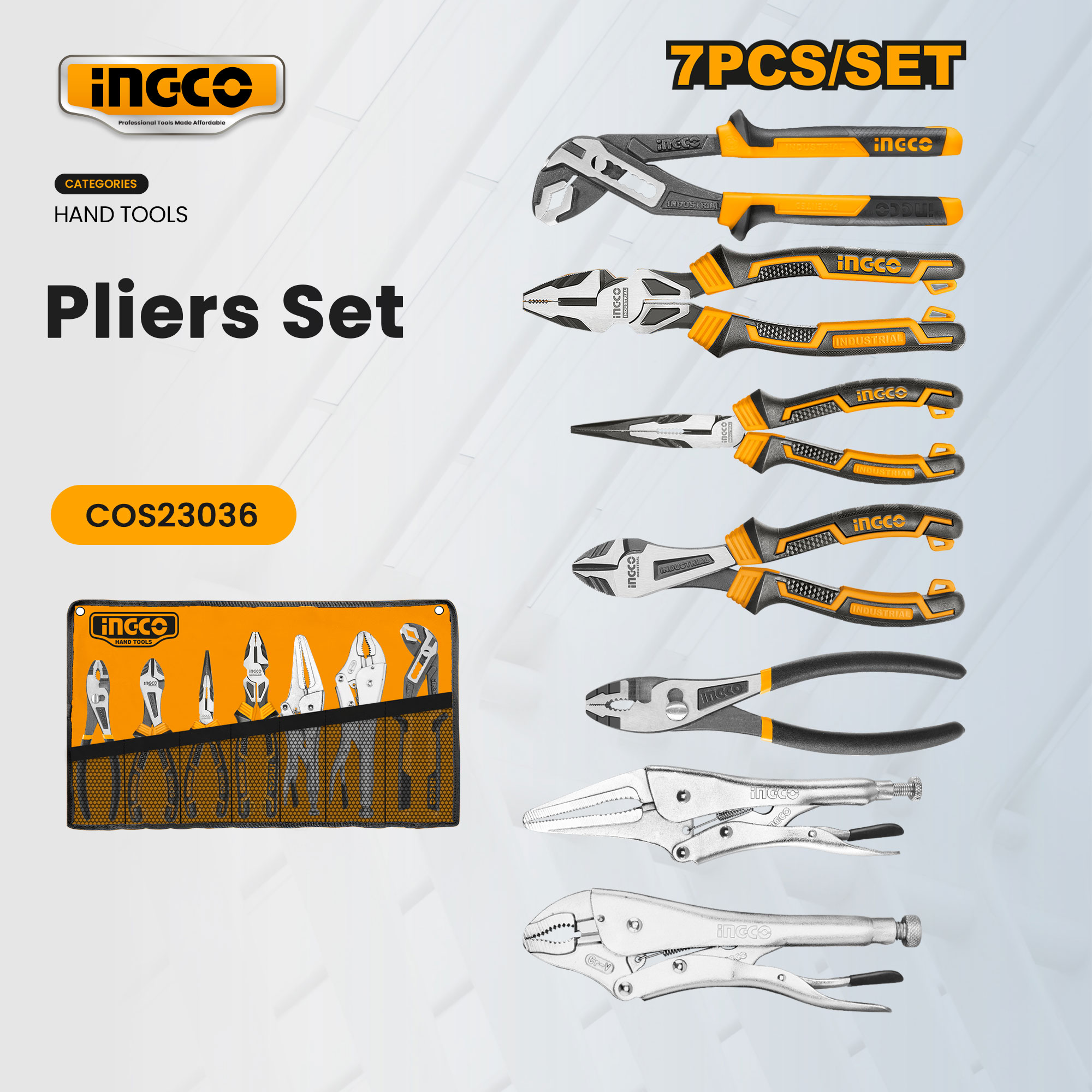 INGCO 7PCS Pliers Set Long Nose Locking Pliers Combination Pliers Combo ...