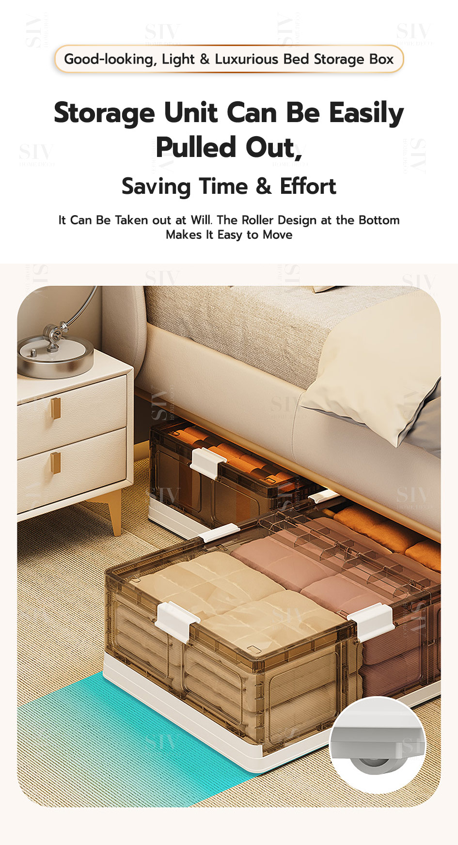 SIV Under Bed Storage Box With Wheels Foldable Underbed Storage Box ...