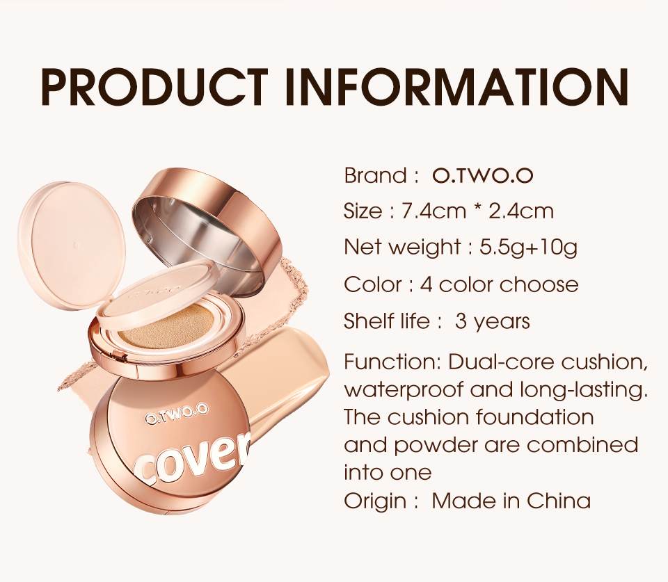 O.TWO.O 2 In 1 Face Powder & Cushion Cream Waterproof Long Lasting Oil ...