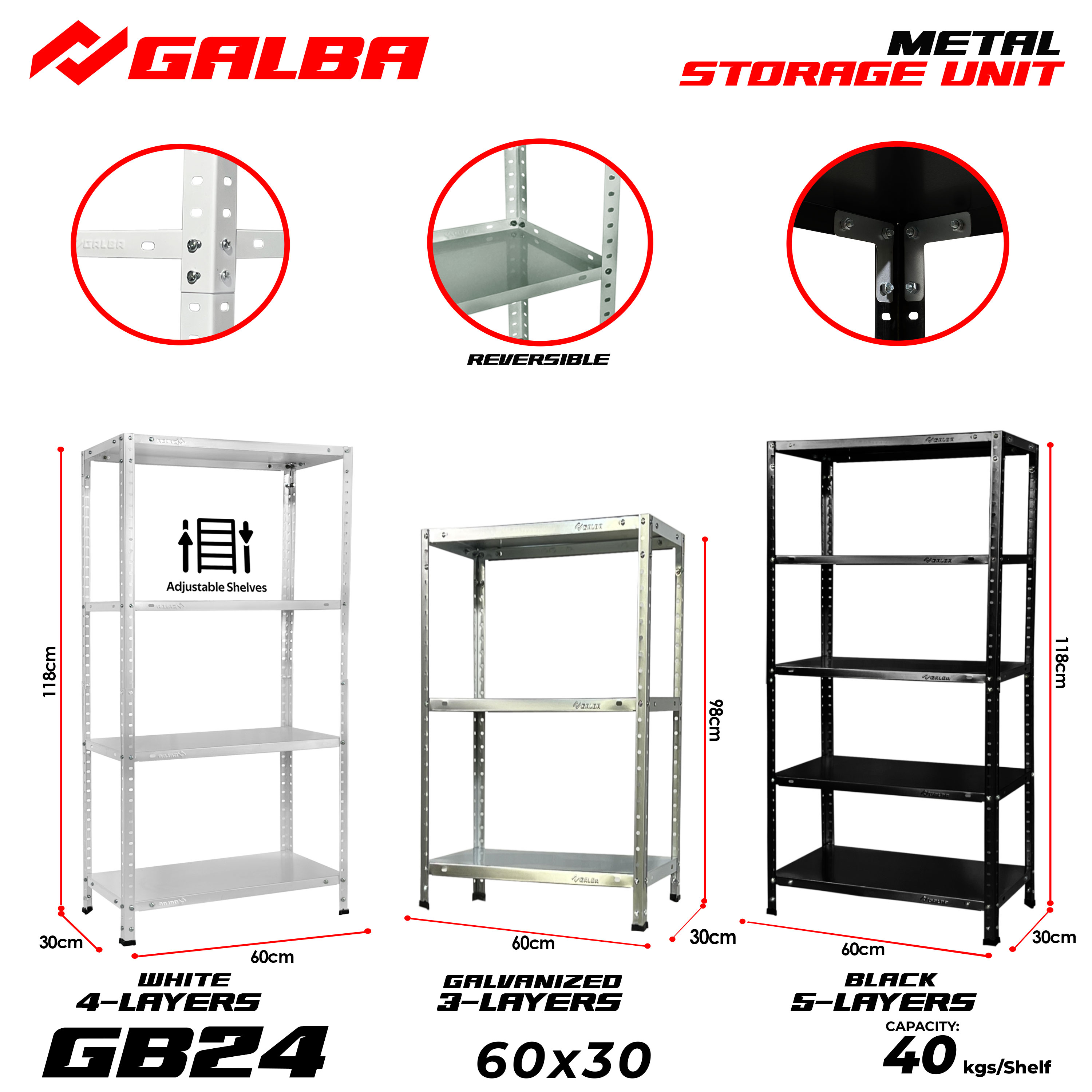 GALBA Galvanized Storage Shelves 3,4,5 Layers Adjustable ALL Metal Rack ...
