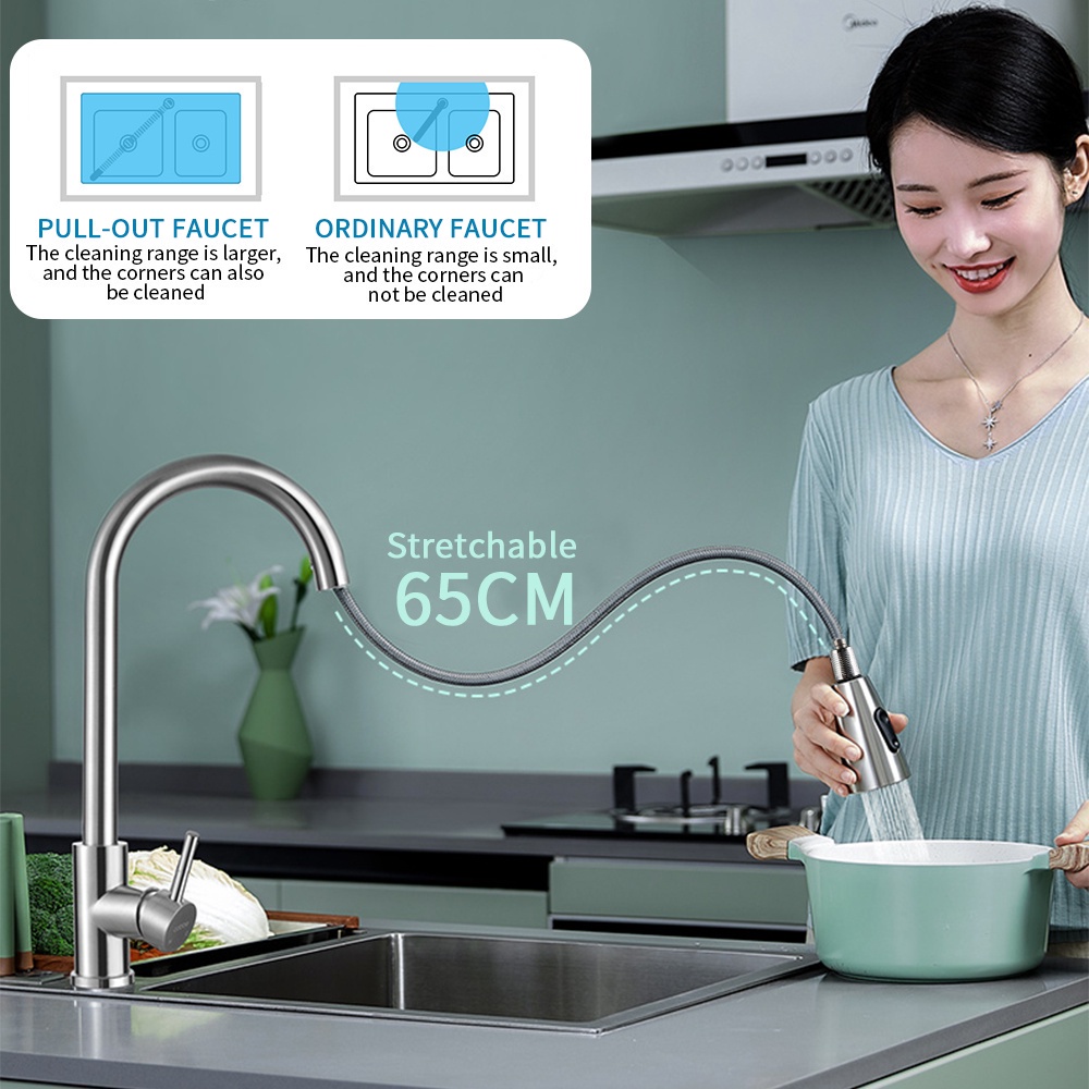 TQTQ SUS304 Flexible Kitchen Faucet Rotate Freely 360° Stainless Steel ...