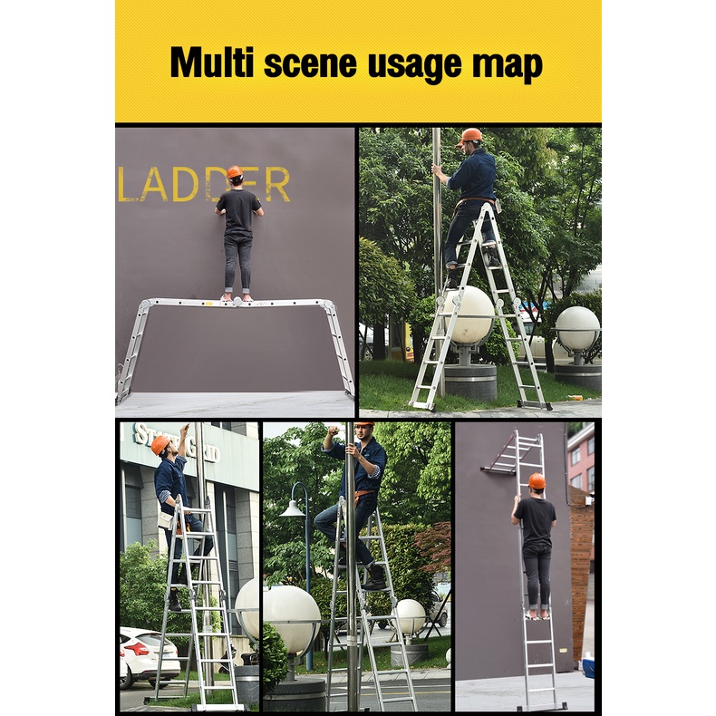 12ft Aluminum Folding Ladder, Robust 4x3 Heavy Duty Step, Easy Foldable ...