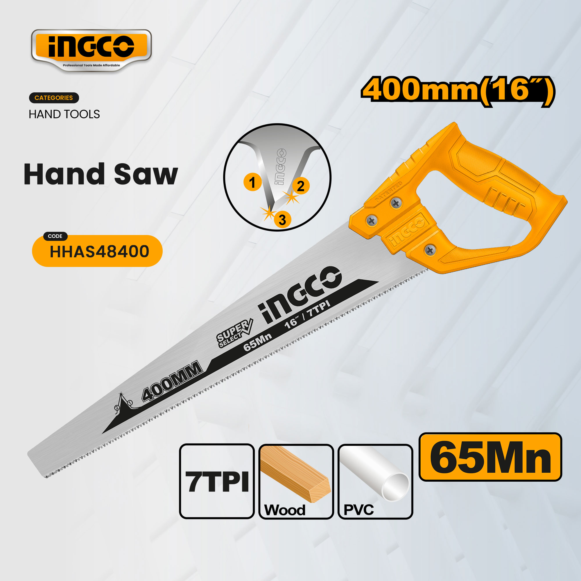 Ingco Hand Saw Mini Lagari With Teeth Protector 16-Inch 400mm HHAS48400 ...