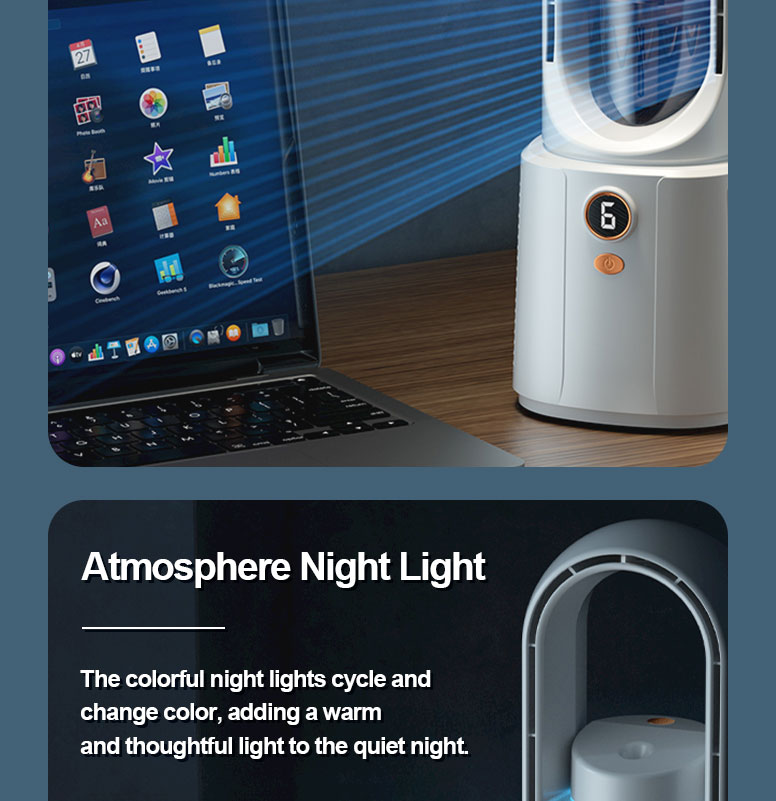 Bladeless Tower Air Cooler Fan Rechargeable Desktop Portable Chargeable ...