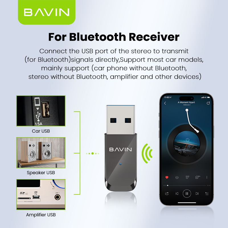 BAVIN 09 Bluetooth Receiver 5.3v Dongle Adapter 20m For Audio Devices ...