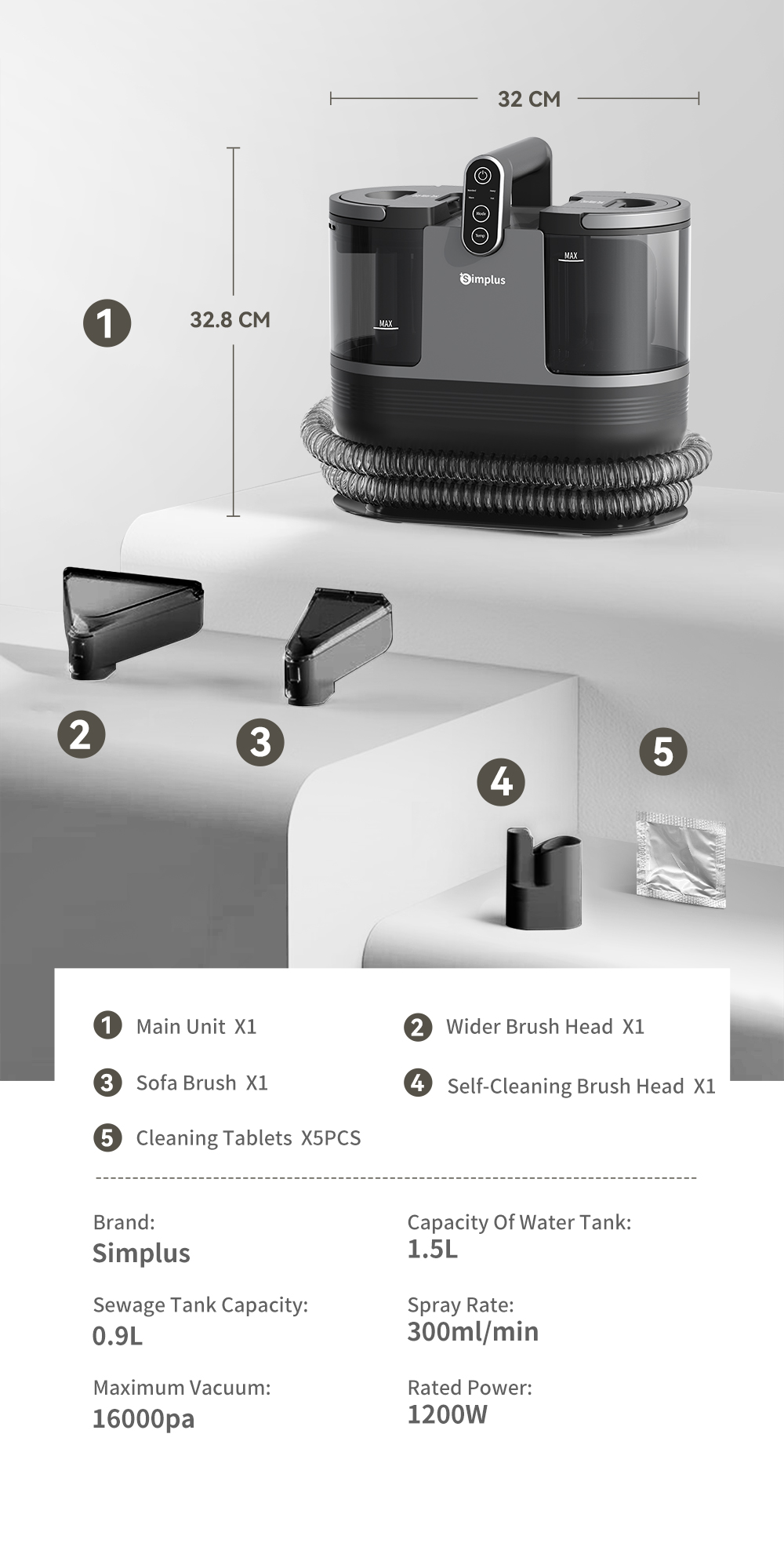 Simplus Wet and Dry Vacuum Cleaner Spot Cleaner Carpet & Upholstery ...