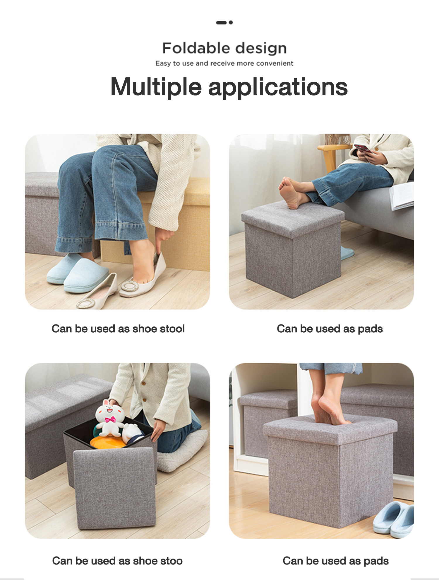 Cotton and Linen Storage Stool Sofa Storage Box Ottoman Chair Organizer ...