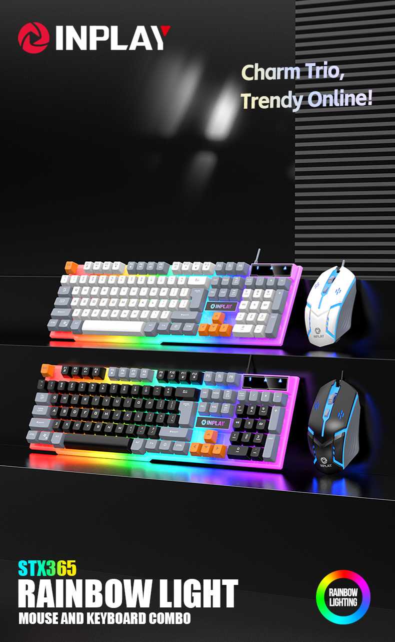 Inplay STX365 Colorful Keyboard and Mouse Set Combo Wired Gaming ...