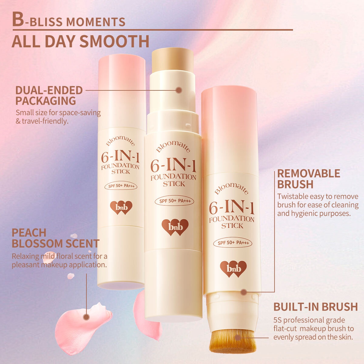 barenbliss BNB Bloomatte 6-in-1 Foundation Stick | Multi-function Soft Matte Finish Foundation ...