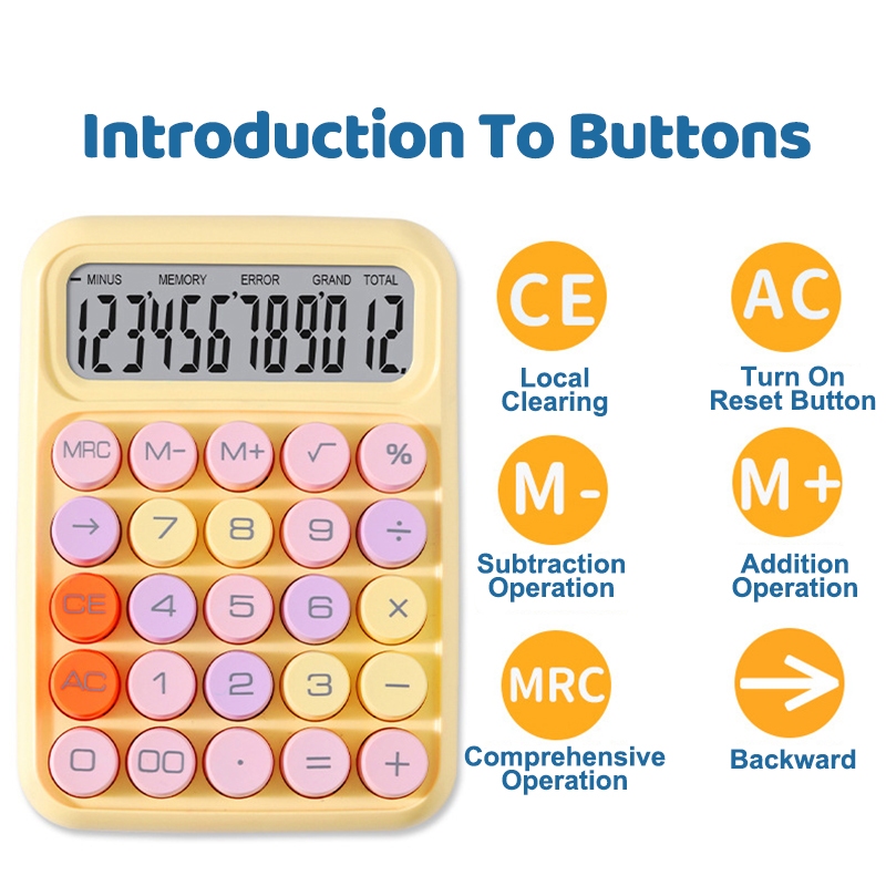 12 Digits Electronic Calculator Big Display Color Mechanical Calculator ...