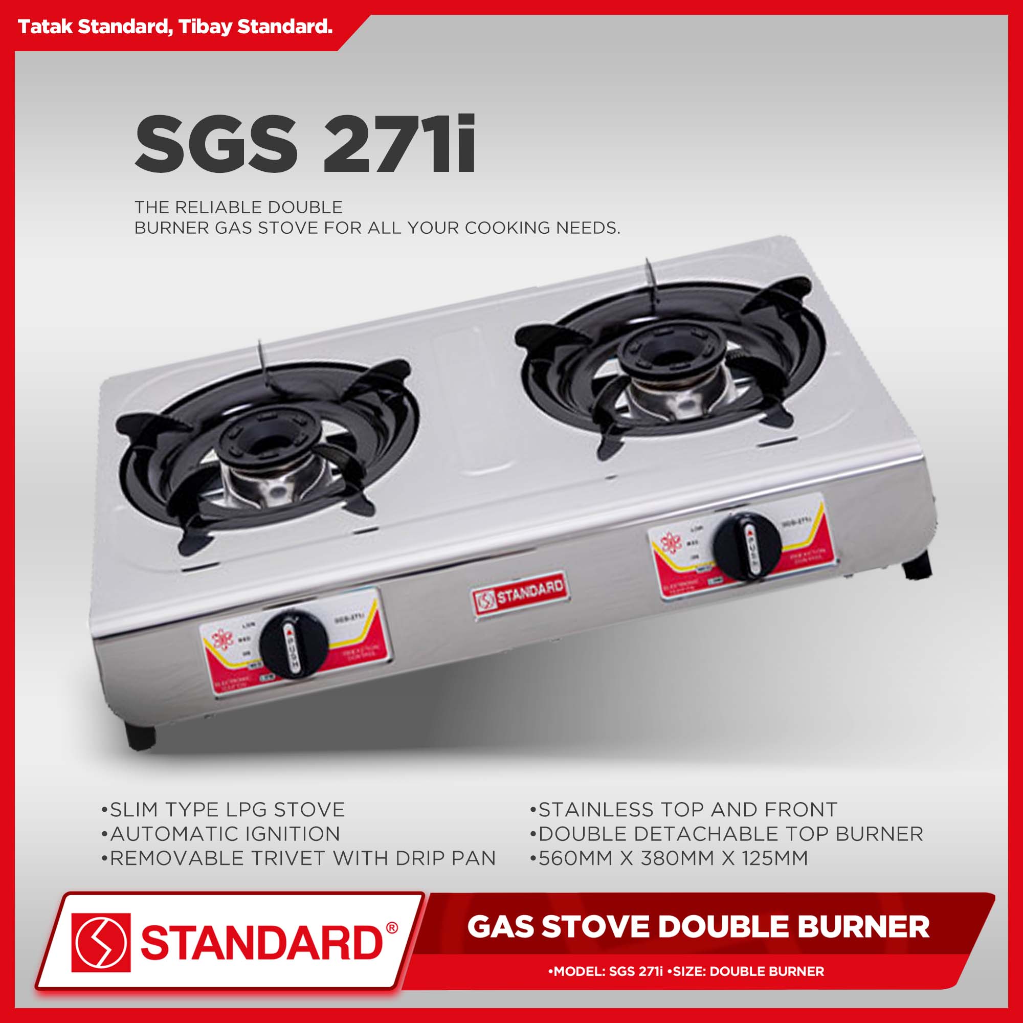 Standard Gas Stove Double Burner LPG Stove Stainless Steel (Slim Type ...