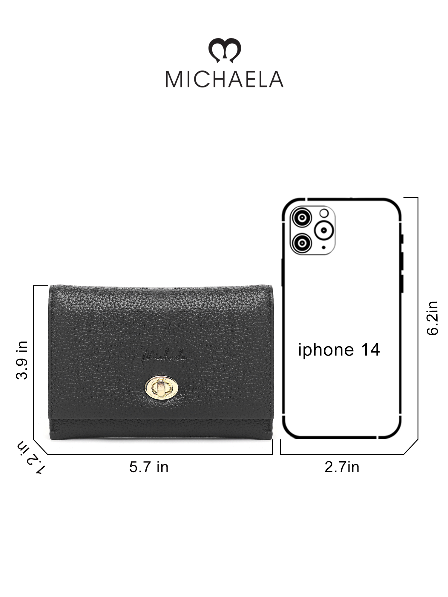 MICHAELA Twist Lock Long Wallet 8 Card Slots Zipper Coins Pocket ...