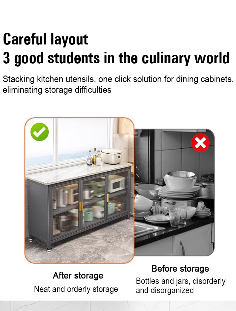 SWG Kitchen Storage Cabinet Sideboard Cupboard Cabon Steel Organizer ...