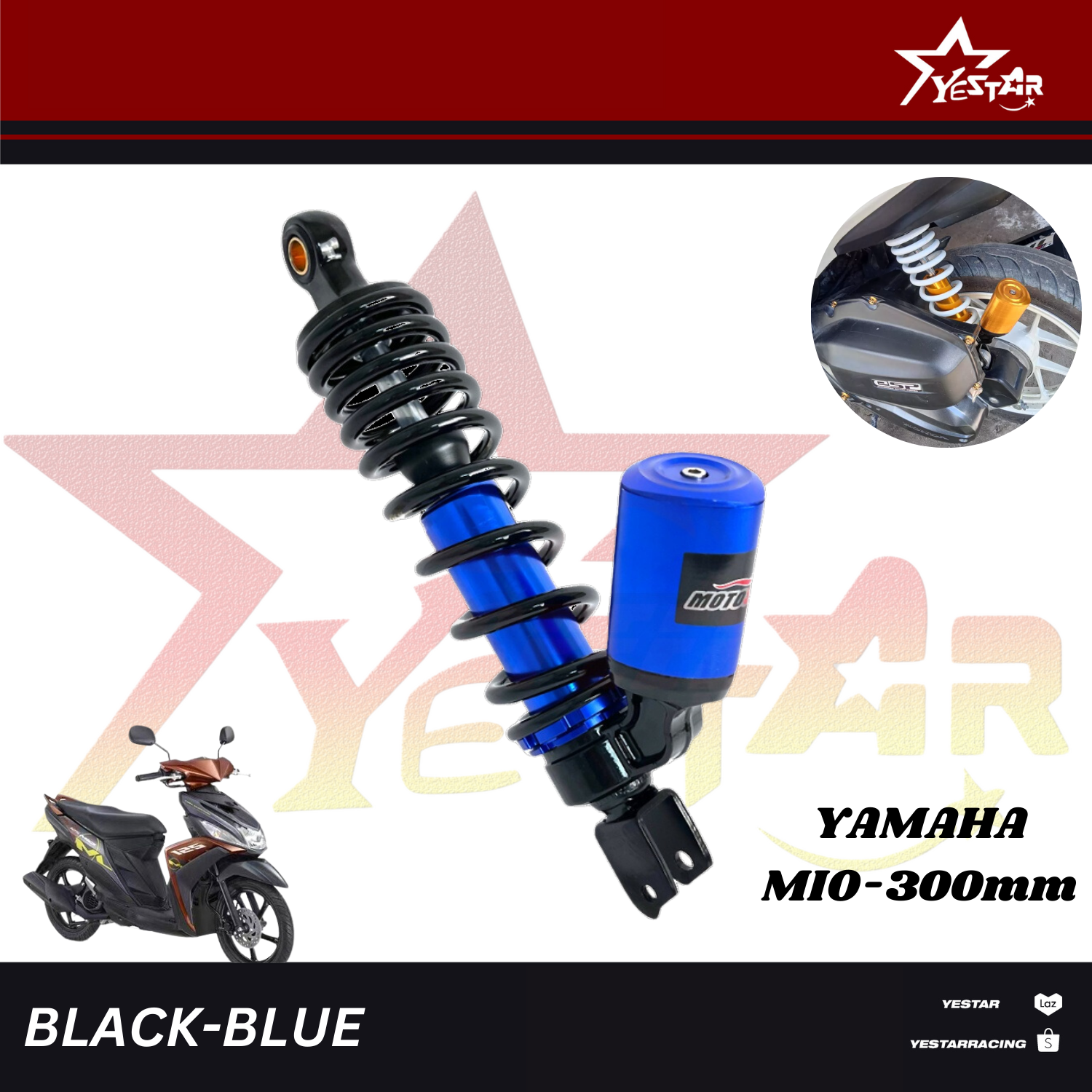 1 Pc Rear Mono Shock Absorber With Gas Tank 300mm Fazzio Click Beat FI Mio Scoopy Skydrive Fino ...