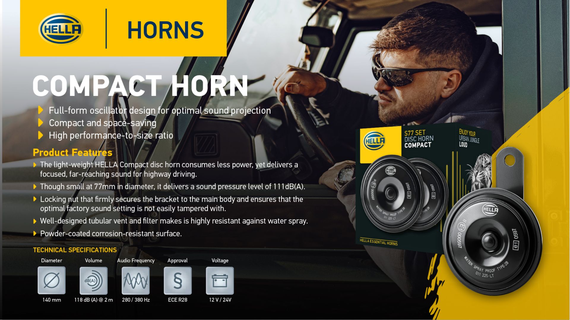 Hella Compact 12V Disc Horn (Set Of 2) - 011 225 801 Horn Black ...