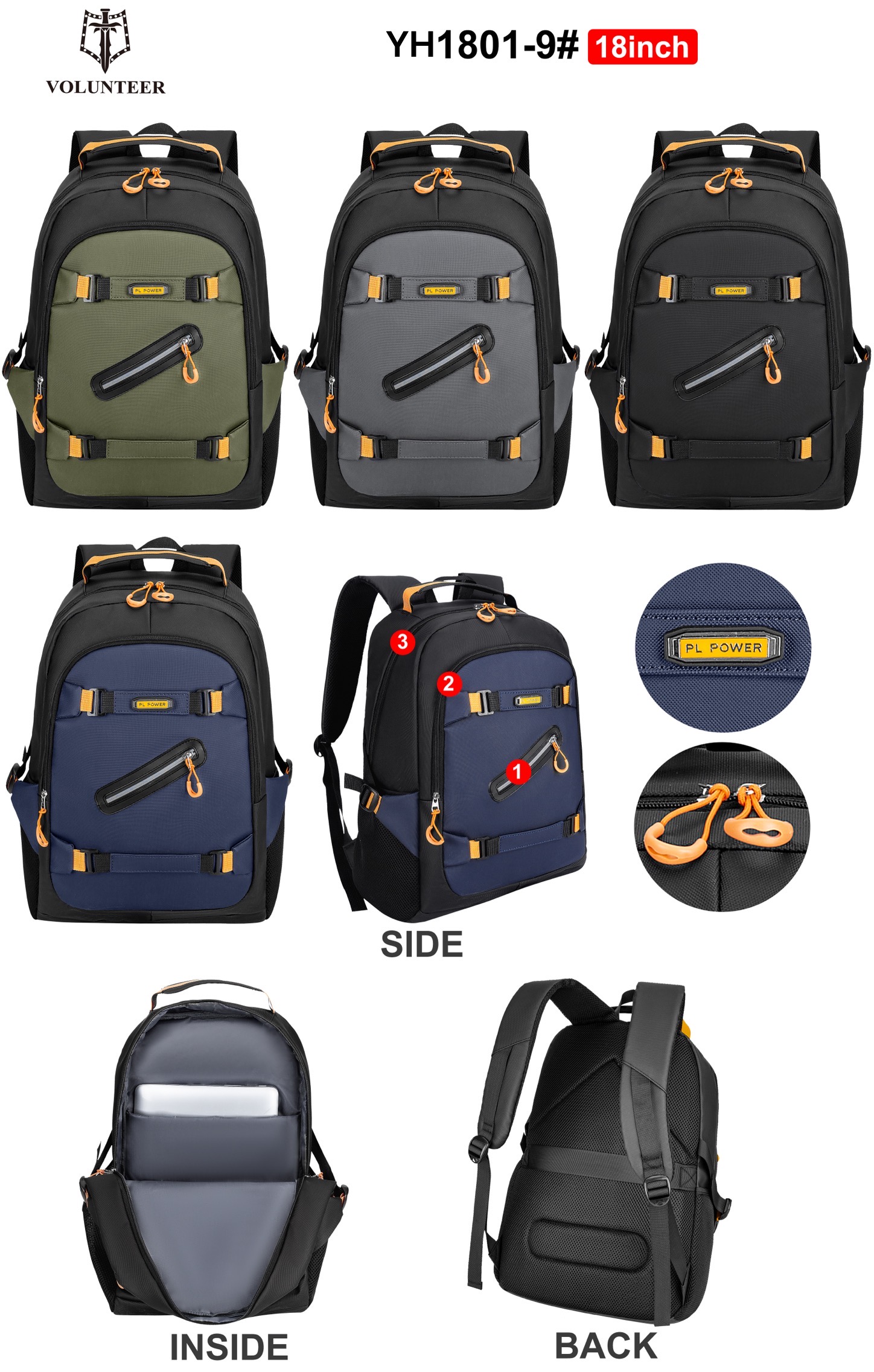 Volunteer Bag 18inch Unisex Laptop Backpack, Waterproof Business Travel ...