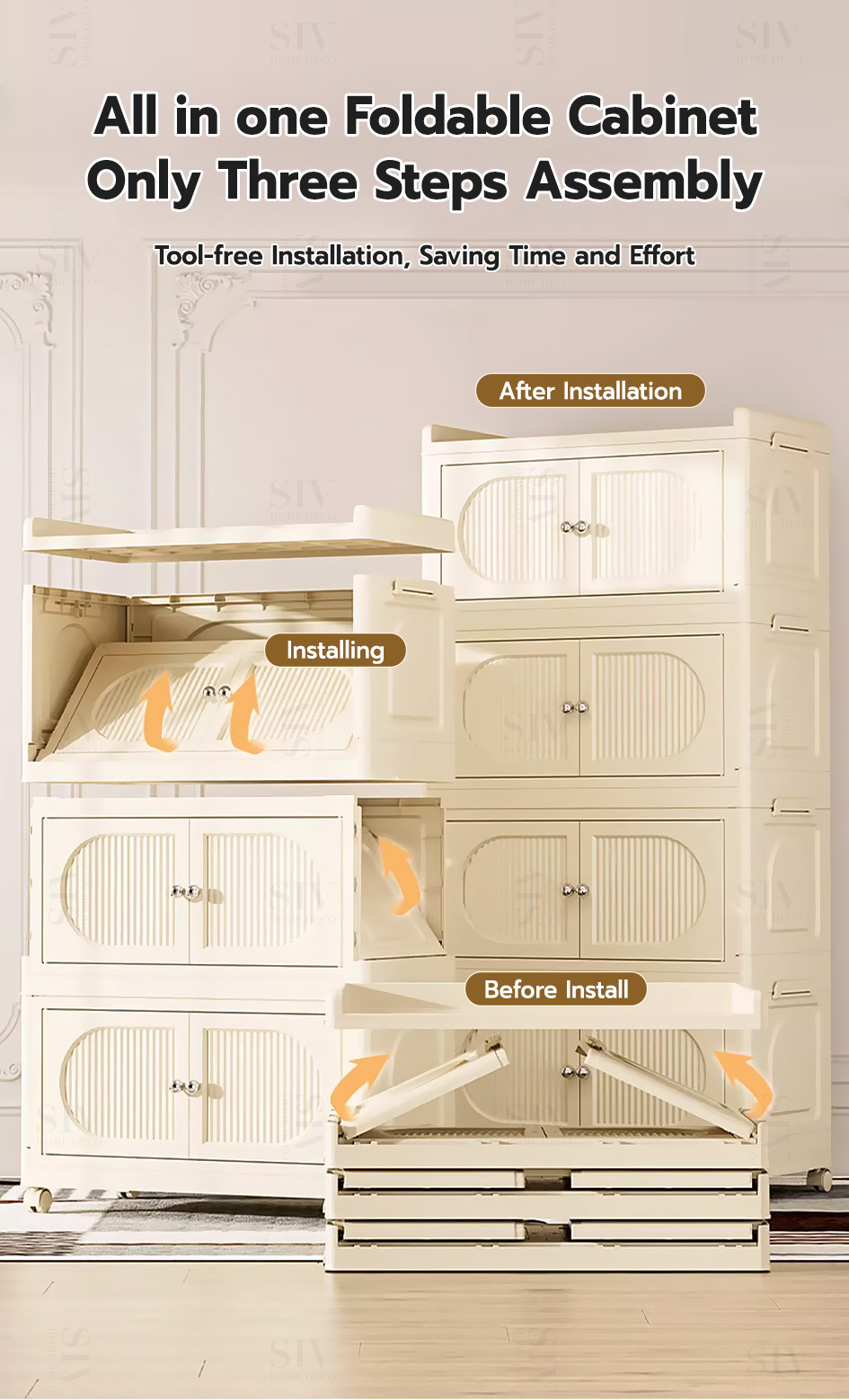 SIV 41-65cm 2/3/4/5 Layers Foldable Plastic Storage Cabinet Stackable ...