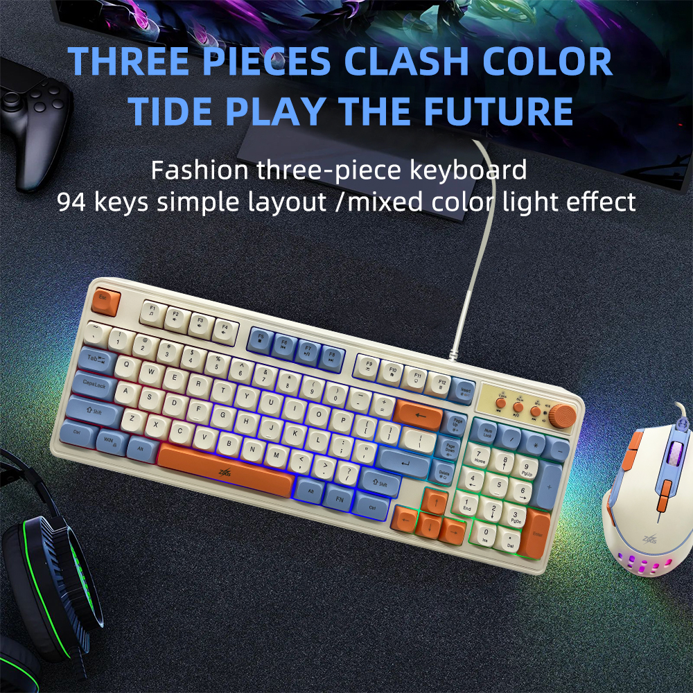 Zeus K77 98 Keys Wired Gaming Keyboard USB Mechanical Feel With Volume ...