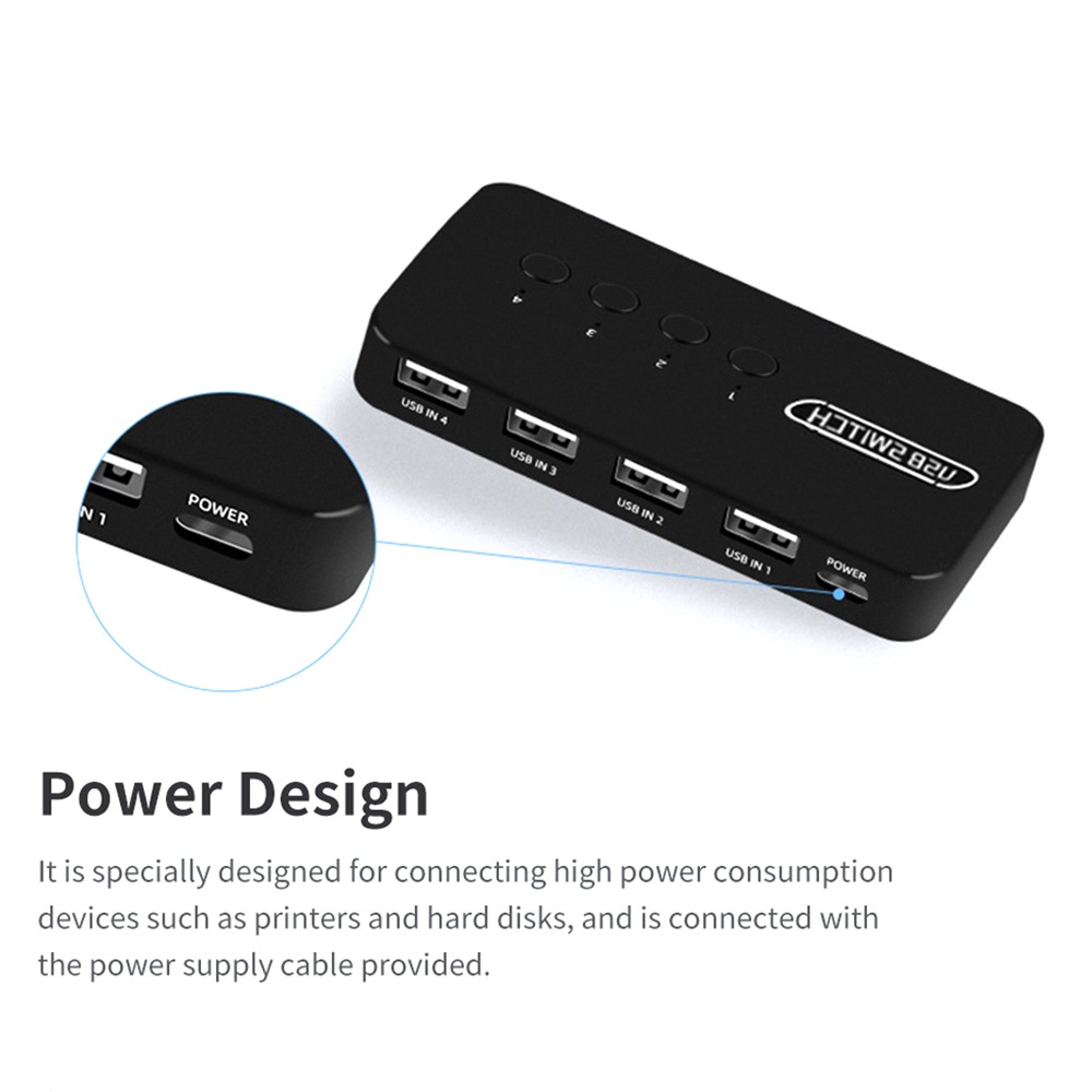 USB 2.0 Switch Selector 4 Port 2 Computers Peripheral Switcher Adapter Hub for PC Printer ...