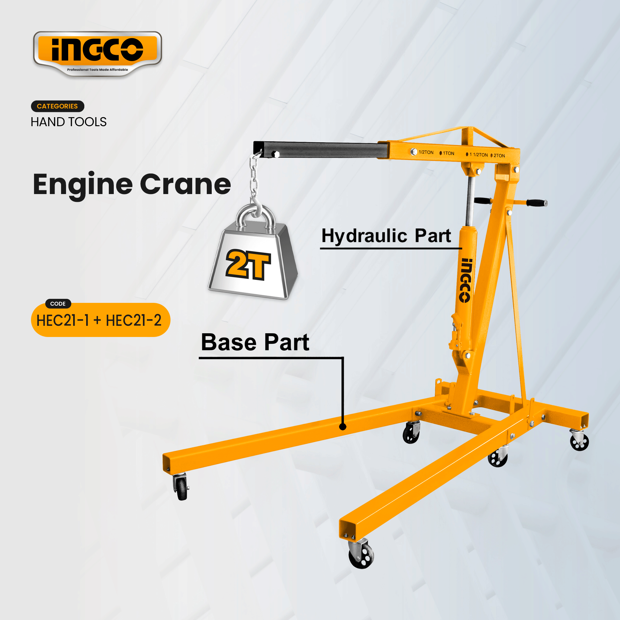 Ingco Foldable Hydraulic Engine Crane Lifting Device Workshop Crane IHT ...