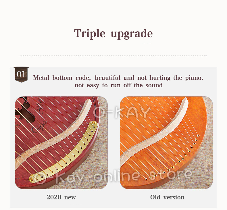O-KAY 16/17/19-String Wooden Lyre Harp Resonance Box String Instrument ...