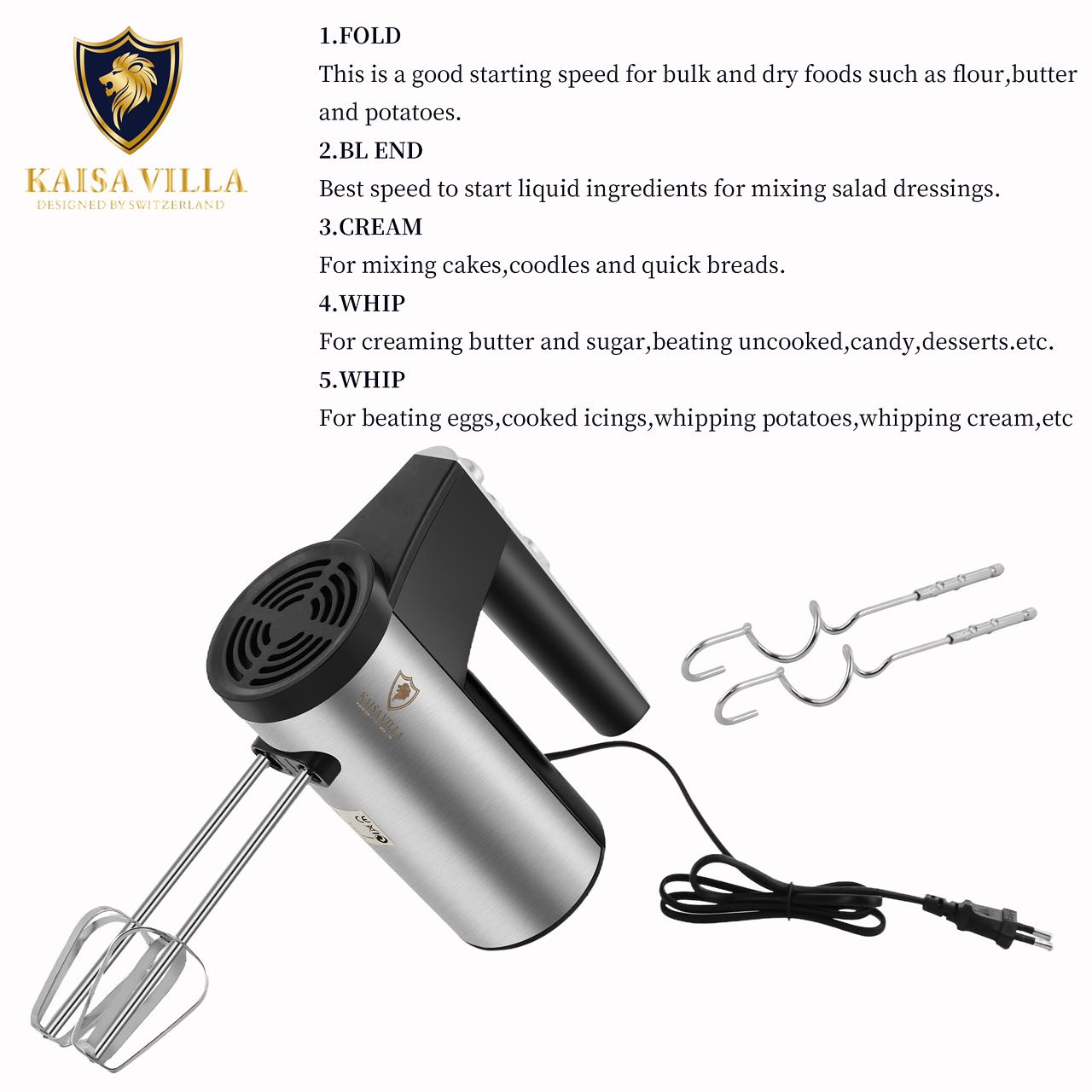 KAISAVILLA NEW 5 SPEED ELECTRIC WHISK KITCHEN APPLIANCES HAND MIXER ...