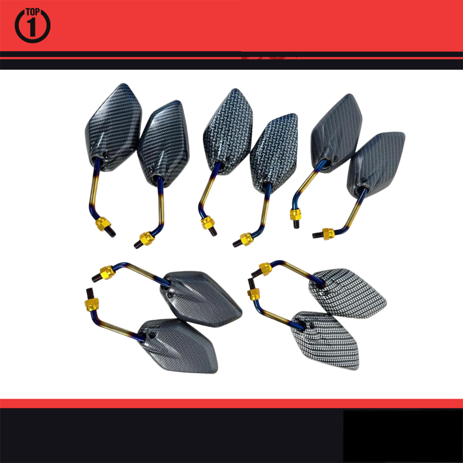 Top1 Motors Side Mirror Universal Blue Gold Gradient Short Stem ...