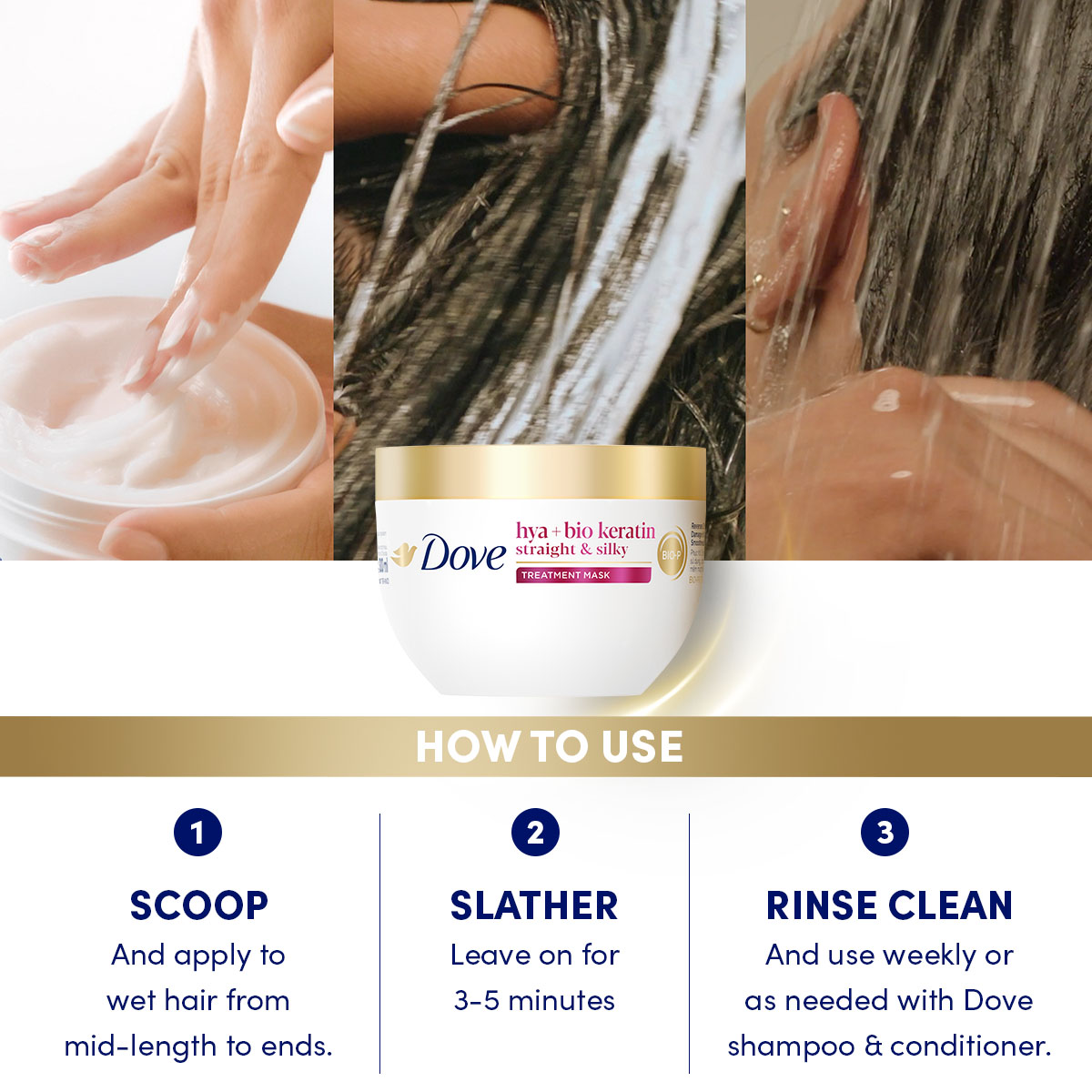Dove Hya+Bio Keratin Straight & Silky Treatment Mask 300ml for Frizzy ...