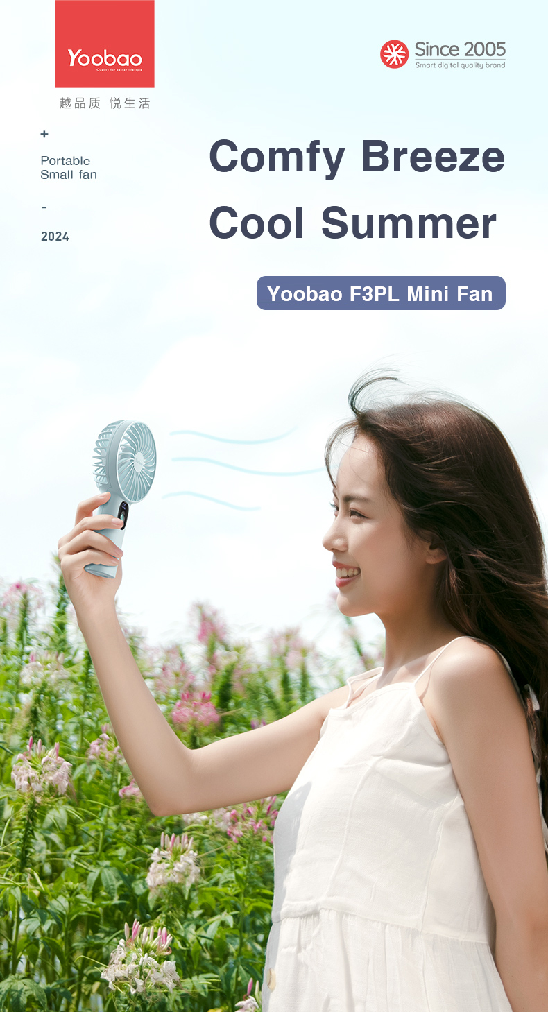 Yoobao F3PL Rechargeable Mini Hand Held Cool Breeze Portable Mini Fan w ...