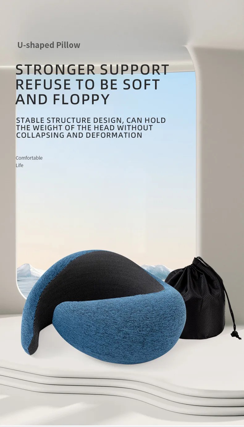 Memory Sponge Travel U-Shaped Pillow Portable Velcro Adjustable Size ...