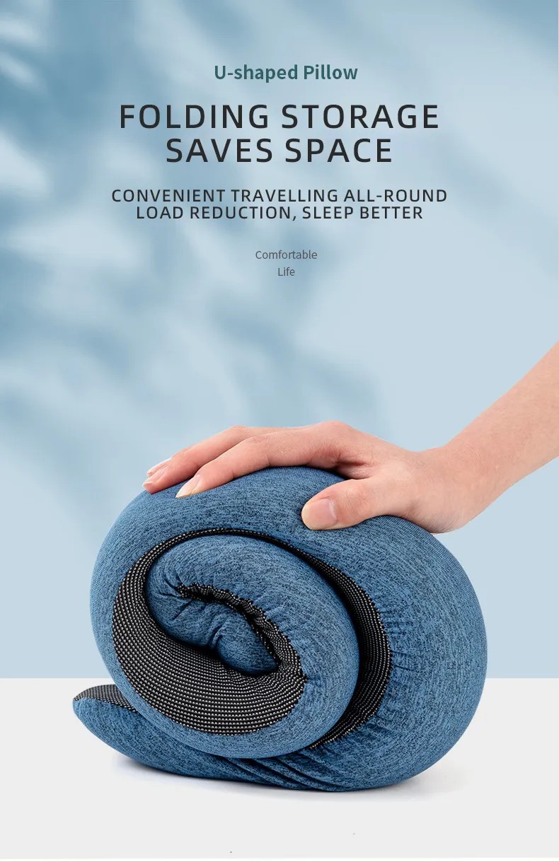 Memory Sponge Travel U-Shaped Pillow Portable Velcro Adjustable Size ...
