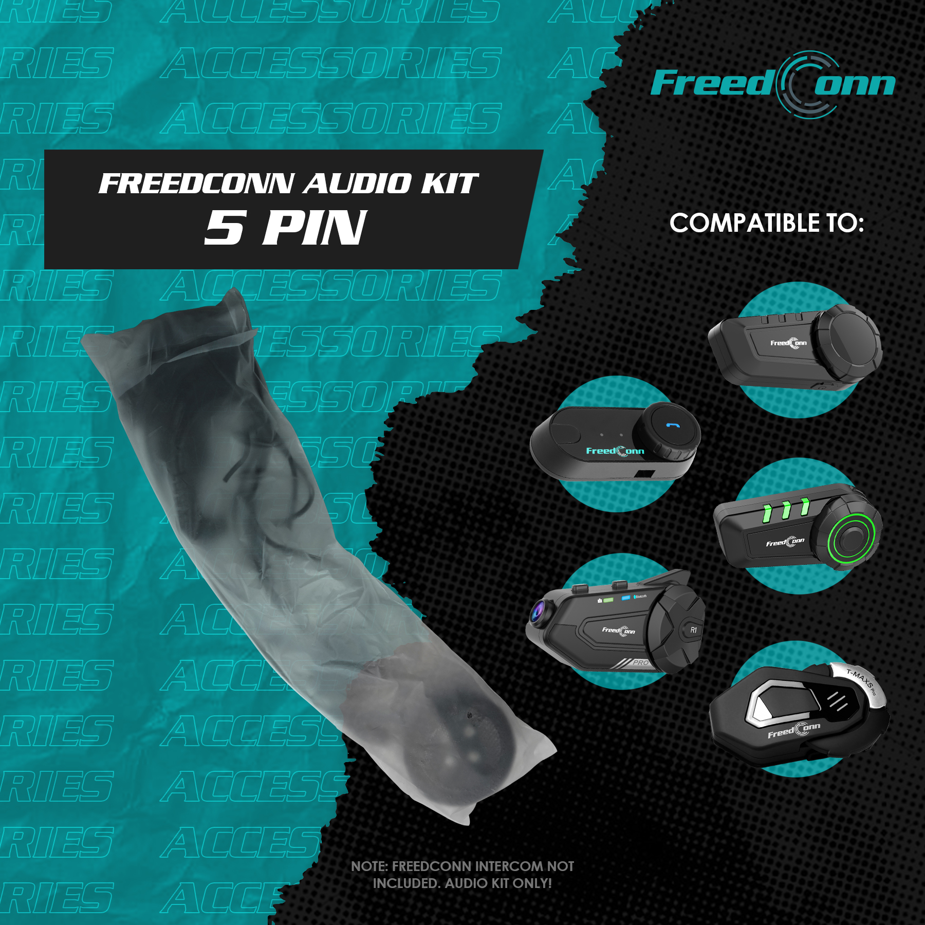 Freedconn 5 Pin Headset For TMAX KY PRO R1 Tcom Motorcycle Helmet ...