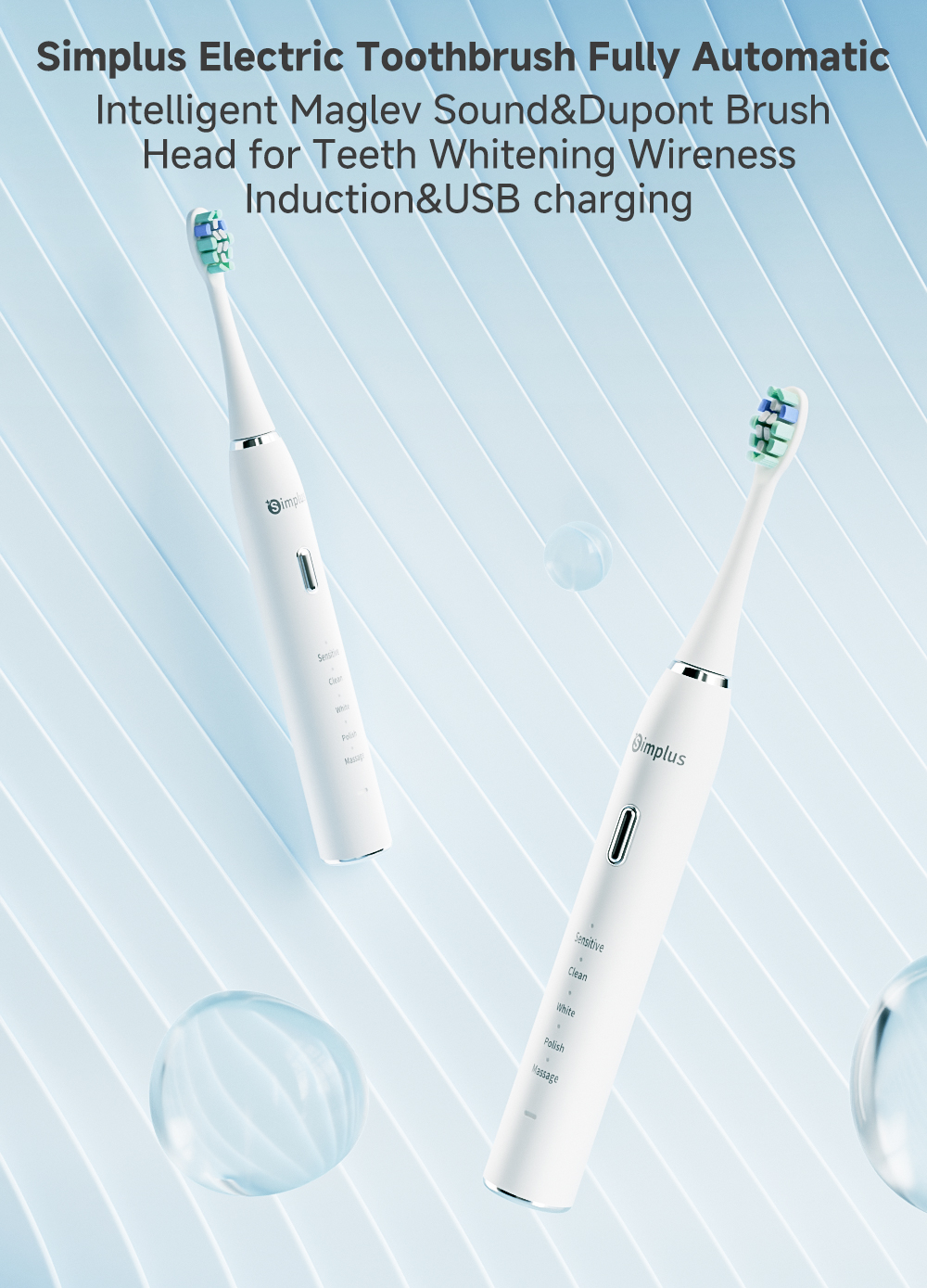 Simplus Electric Toothbrush ,3D Dupont Toothbrush Head With 5-Speed ...
