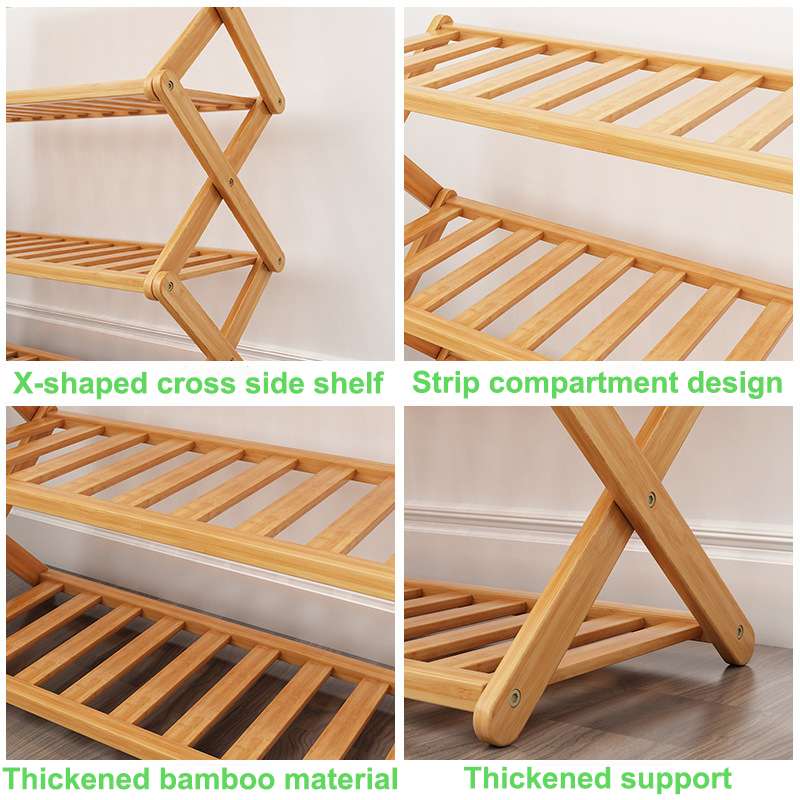 Bamboo Shoe Rack 3/4/5/6Layers Wood Organizer Wooden Storage Shelves ...