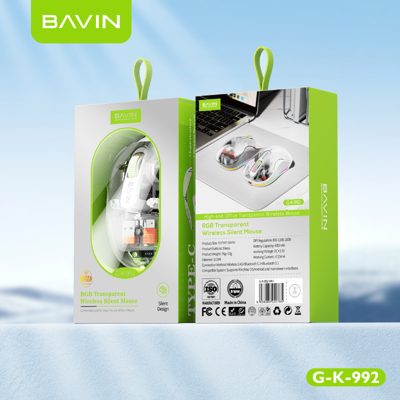 BAVIN K992 RGB Wireless Gaming Mouse w/ Translucent Magnetic Top Cover ...