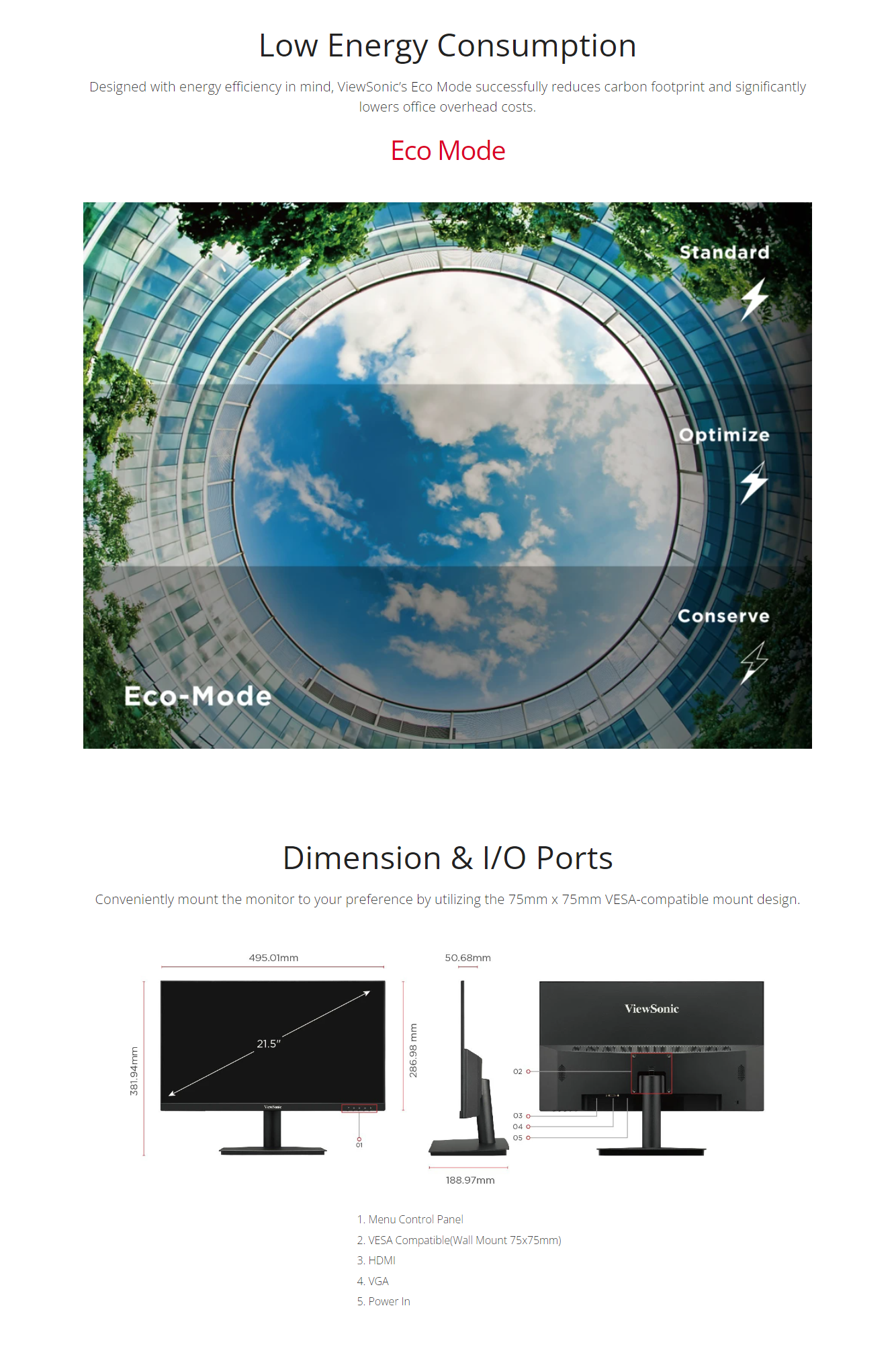 ViewSonic VA220-H 22" FHD 100Hz 1ms SuperClear VA Panel Technology ...