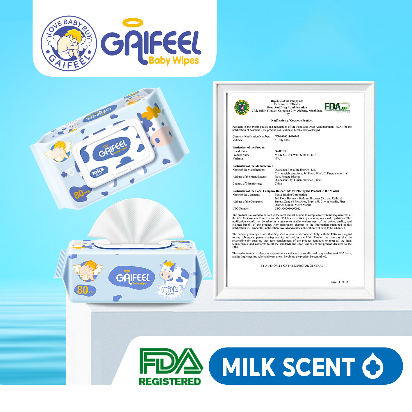 GAIFEEL Baby Wipes Milk Scent 400 Sheets 5 pack Newborn Wet Wipes for ...