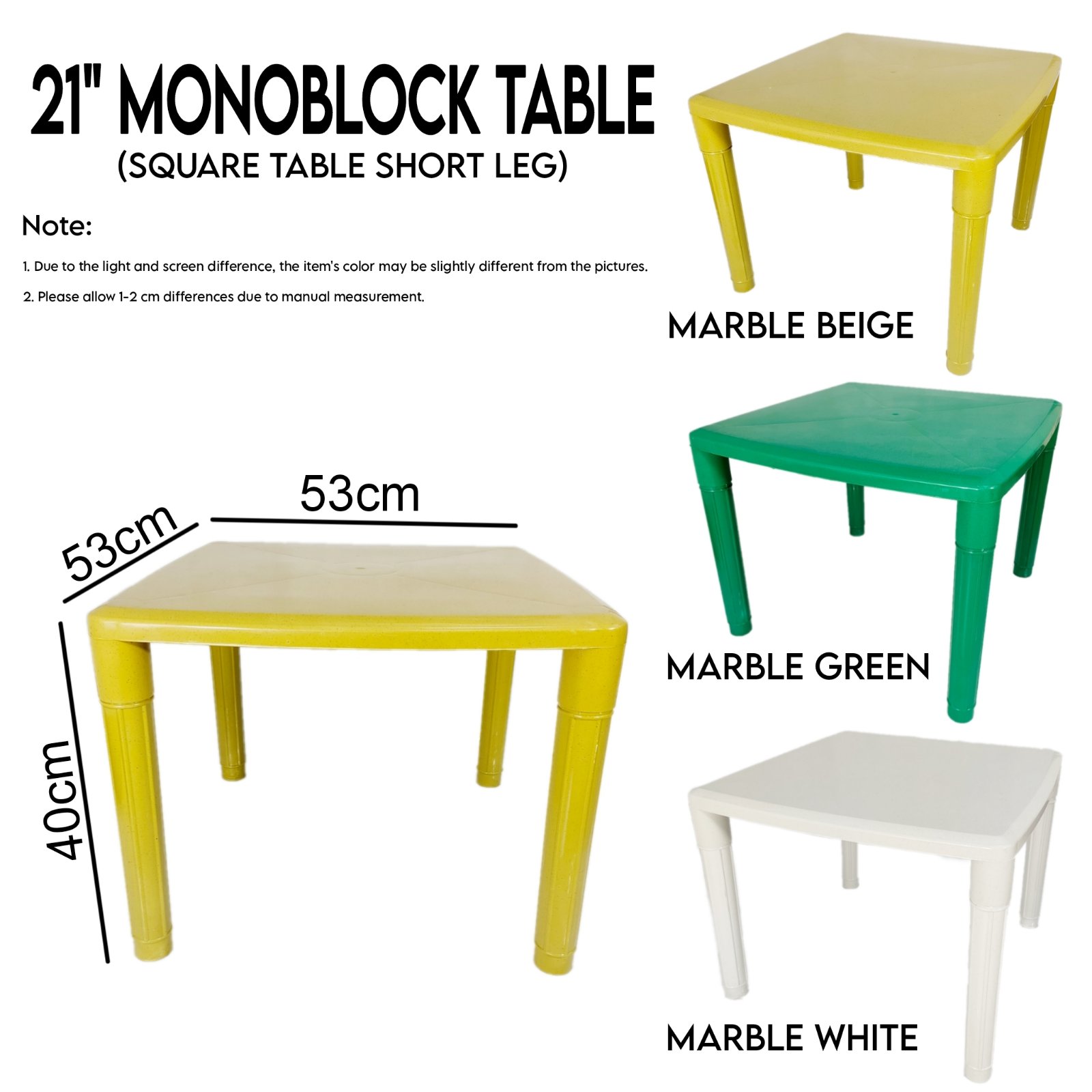 21” INCH MONOBLOCK TABLE PLASTIC SQUARE TABLE / LAMESA / STURDY COFFEE ...