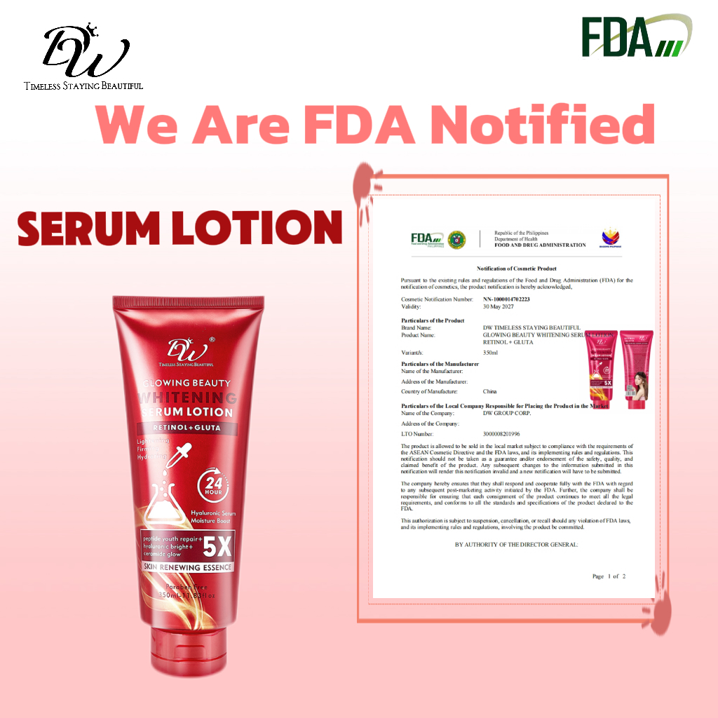 DW Serum Lotion Glowing Beauty Whitening Serum Lotion 350ml Retinol ...