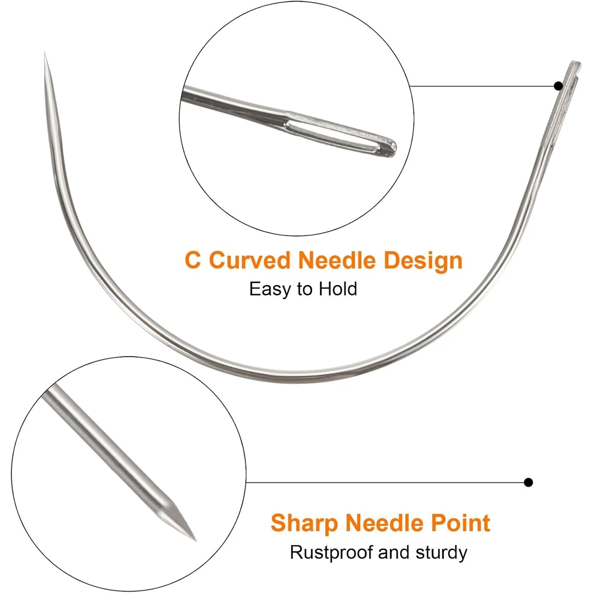 C Type Sewing Needle Reusable Curved Design Leather Craft Wig Stitching ...