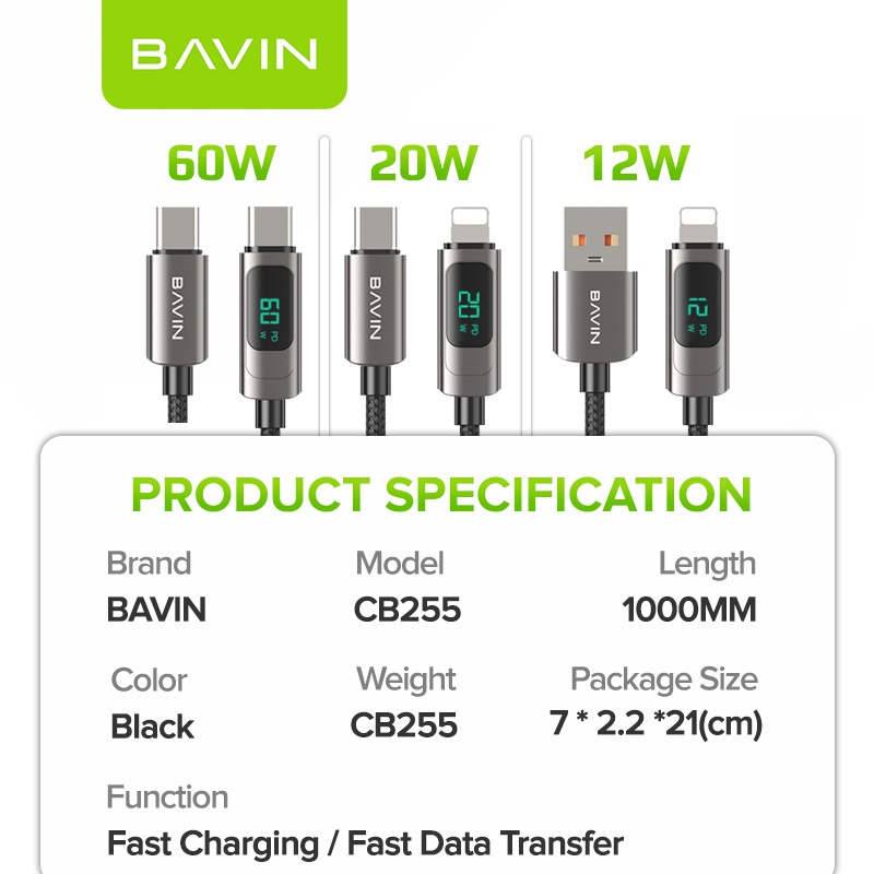 BAVIN CB255 12W /20W /60W 1 Meter PD Fast Charging Data Transfer Cable ...