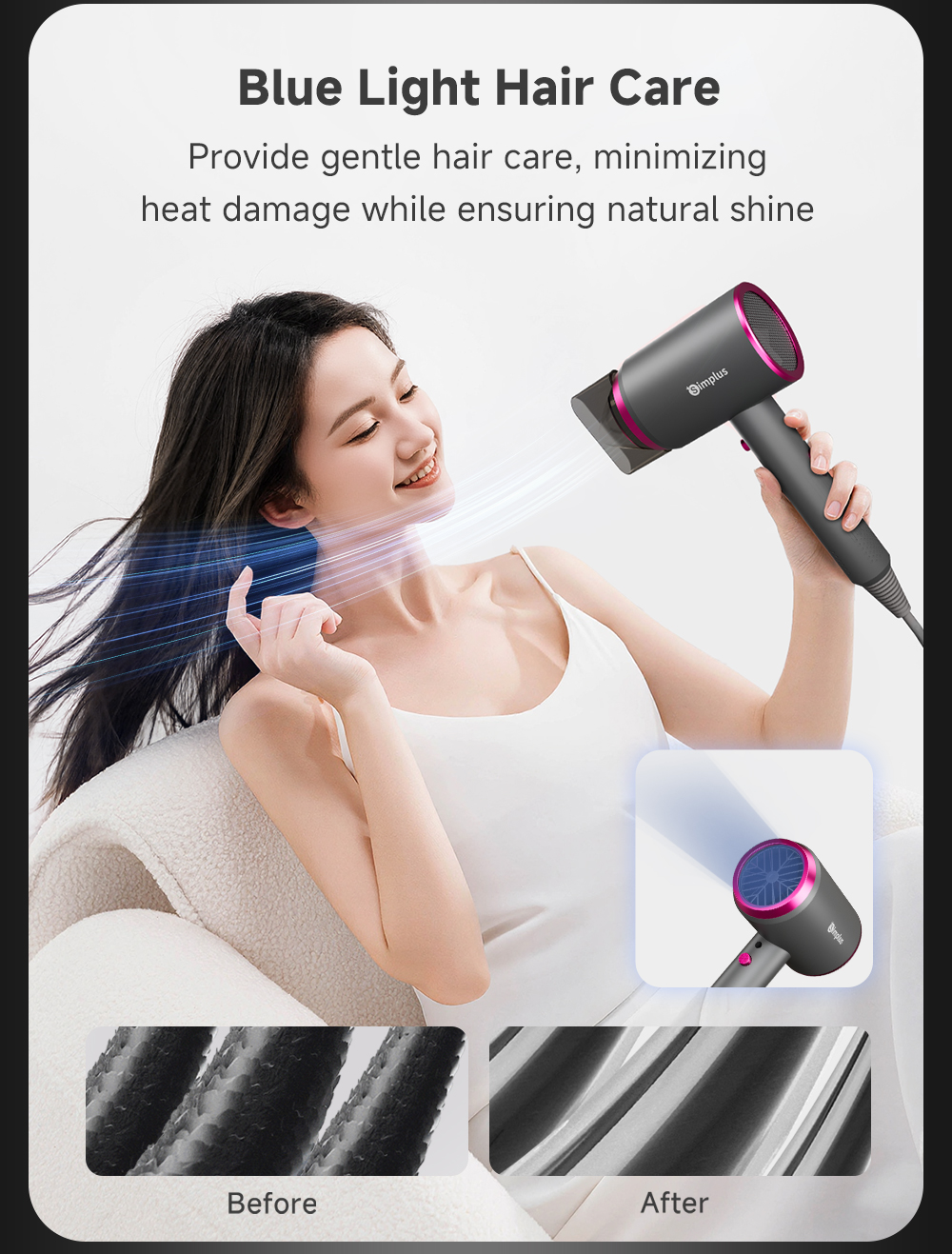 SimplusPink Professional Hair Dryer – 1250W High Speed 18000rpm, 3 ...