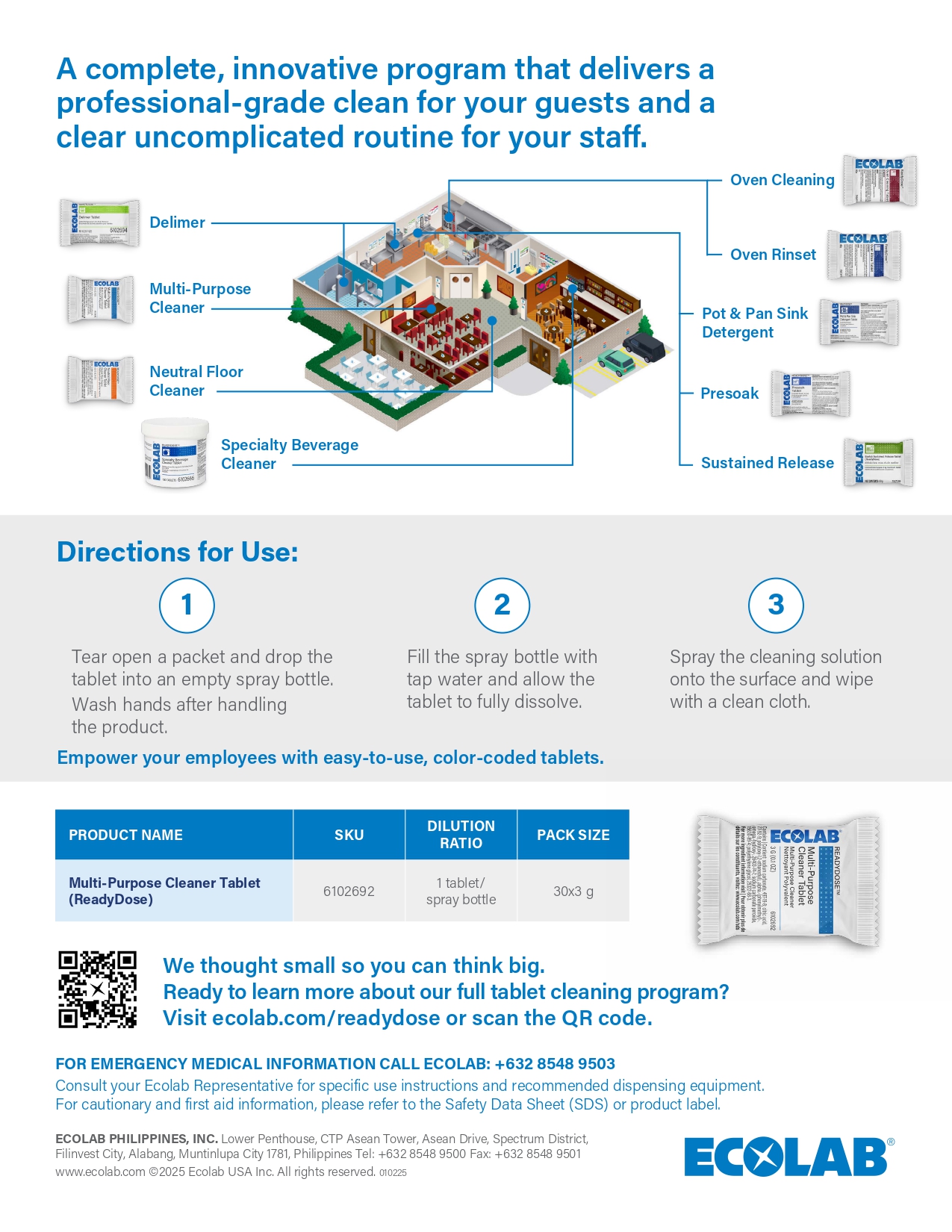 Ecolab ReadyDose Multi Purpose Surface Cleaner Tablet 3g | HOSPECO ...