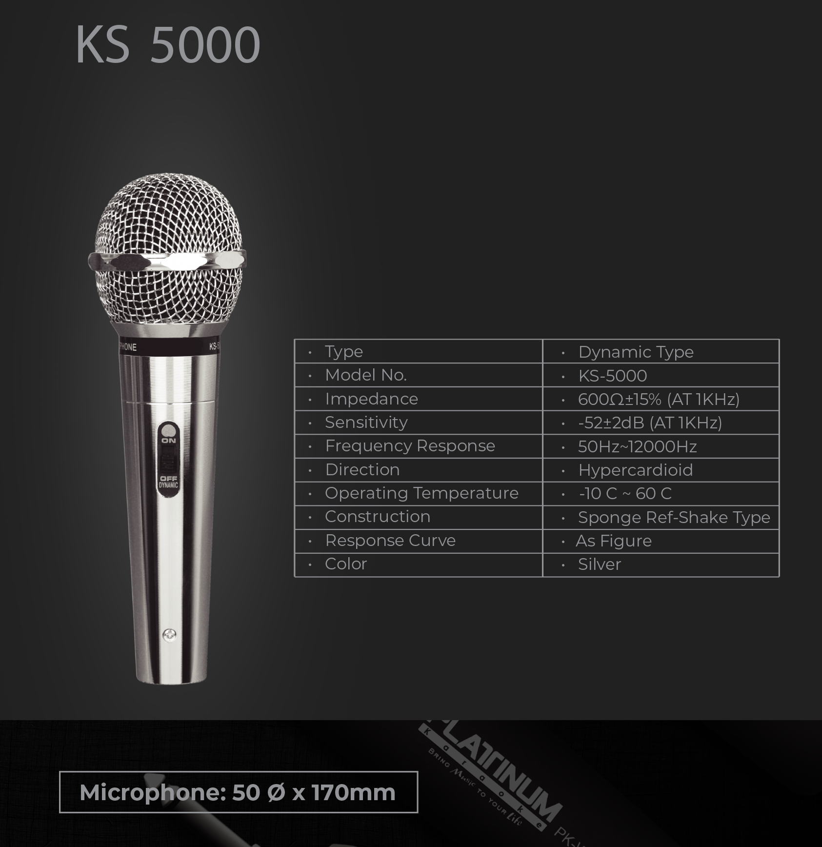 Platinum Karaoke KS-5000 High-End Dynamic Wired Microphone | Shopee Philippines
