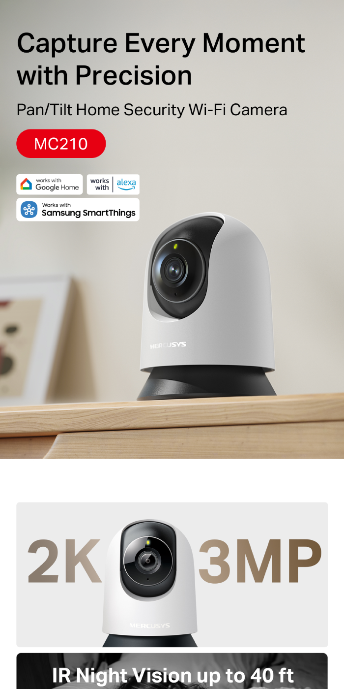 Mercusys Official | MC210 | Pan/Tilt Home Security WiFi Camera | CCTV ...