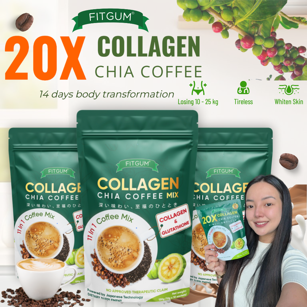 FITGUM 20X Collagen Chia Coffee For Weight Loss Bright Skin Anti-Aging ...